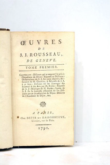 LIVRE ANCIEN ROUSSEAU Oeuvres Diverses Morale 1791 EUR 50,00 - PicClick FR