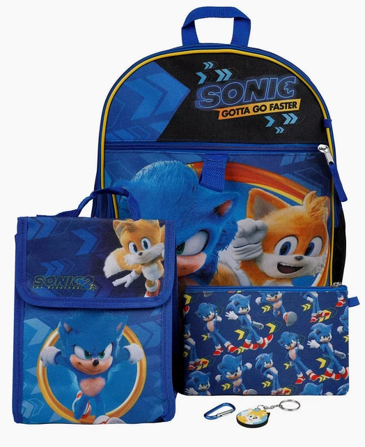 5 PC SONIC the Hedgehog 2 Backpack Lunch Box Bag Tote Lunchbox Pencil ...
