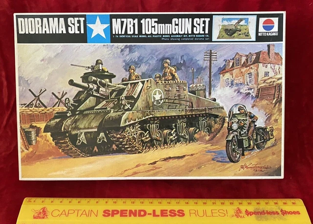 VINTAGE 1970S DIORAMA SET NITTO 1/76 JAPAN MODEL KIT WWII US ARMY M7B1 ...