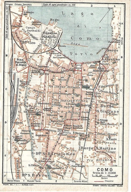 CARTA GEOGRAFICA ANTICA COMO Pianta della città 1923 Old antique map ...