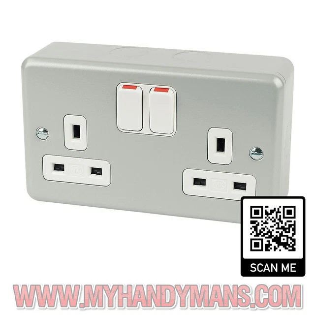 HEAVY DUTY METAL Clad 2 Gang 13A Double Pole Switched Socket Outlet ...