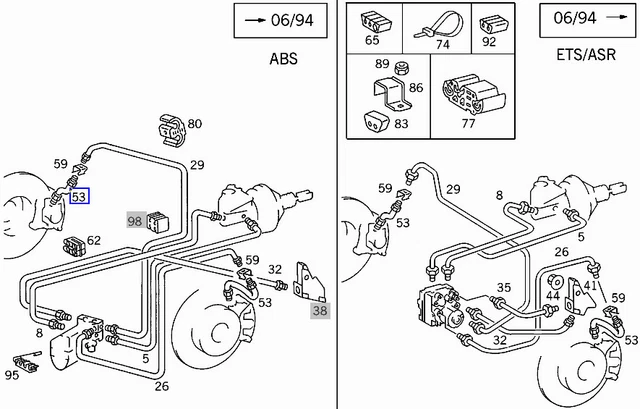 MERCEDES R107 W123 W124 W126 R129 W201 Front Brake Hose A1294280035 ...