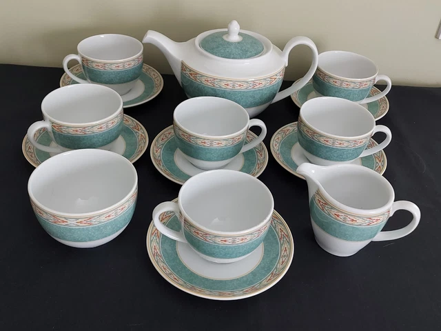 WEDGWOOD AZTEC TEA Set -Teapot, 6 x Cups & Saucers, Milk Jug & Sugar ...