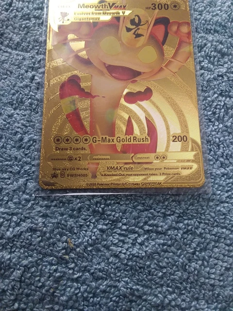 CARTE POKÉMON GOLD Fan Art Meowth V Max SWSH005 comme neuve dans son ...