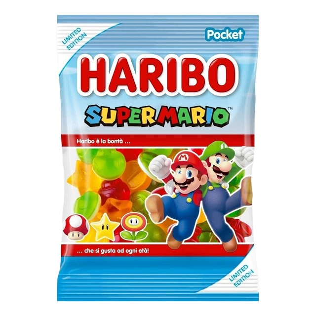 HARIBO SUPER MARIO Limited Edition Caramelle Gusto Frutta Busta 80 gr ...