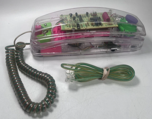 VINTAGE TRANSPARENT PHONE Retro 80s 90s Clear Neon Multi Color Cord ...