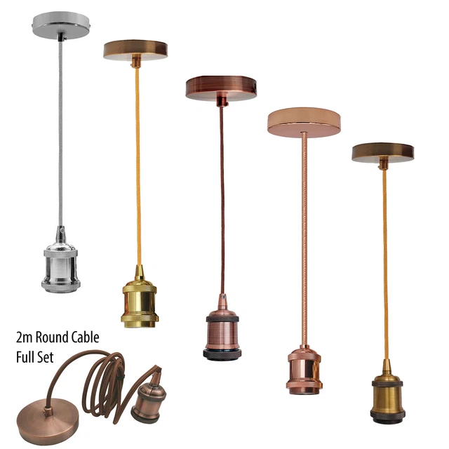 VINTAGE INDUSTRIAL Pendant Lamp Bulb Holder Ceiling Rose Light E27 ...