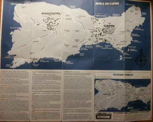 MAPPA CARTINA VINTAGE Capri Anacapri Italiano E Francese - Da ...