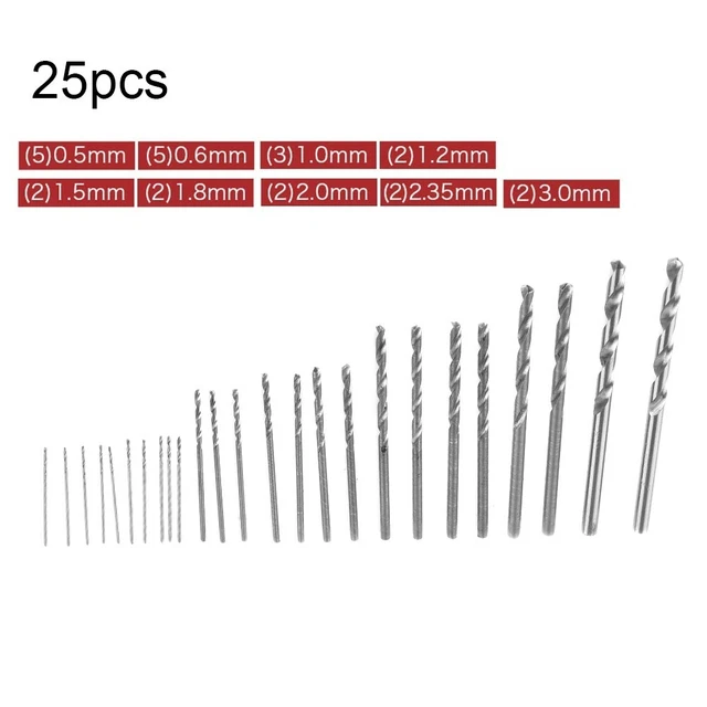 OUTIL PIÈCE MÈCHE Perceuse 0.5mm-3mm 25Pcs Ars Mini Micro Bas Coupe Resistance EUR 7,92 ...