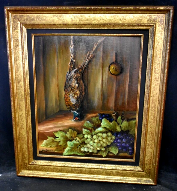 TABLEAU HUILE NATURE morte raisins gibier signé Jeanne Mieu Schamber XXème EUR 25,00 - PicClick FR
