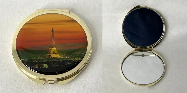 VINTAGE DUAL MAGNIFICATION Compact Makeup Mirror Paris Skyline Design # ...