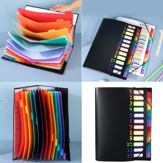 12 POCKET EXPANDABLE Document Folder Letter Size File Organiser Sorting ...