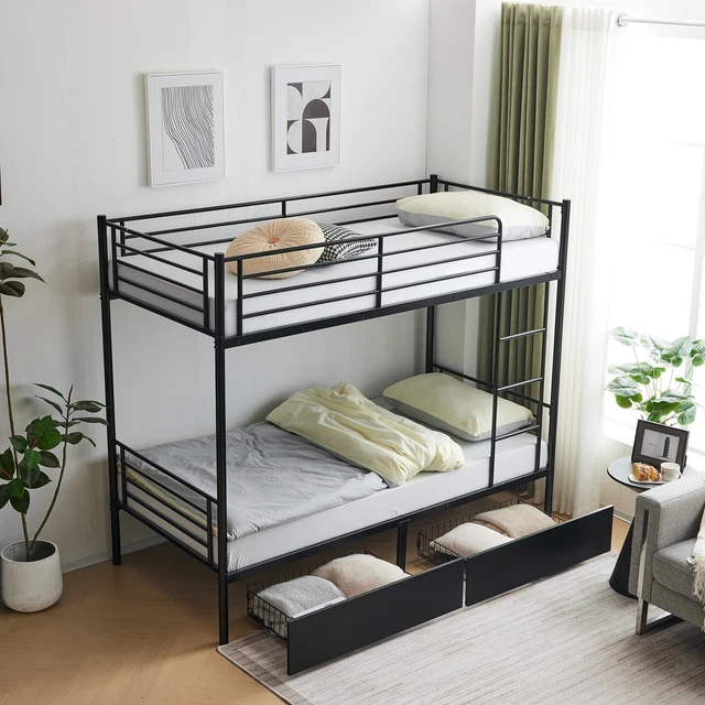 3FT TWINS BUNK Bed Frame Loft Flats Bed with Two Storage Drawer Ladder ...
