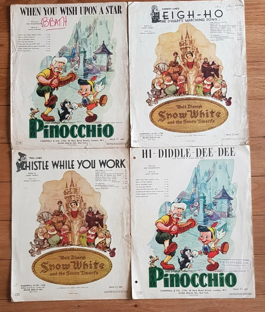 VINTAGE WALT DISNEY'S Pinocchio & Snow White Sheet Music £40.00 ...