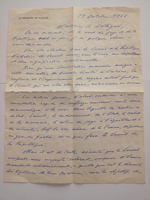GENERAL DE GAULLE Autograph Signed Letter 1948 £484.01 - PicClick UK