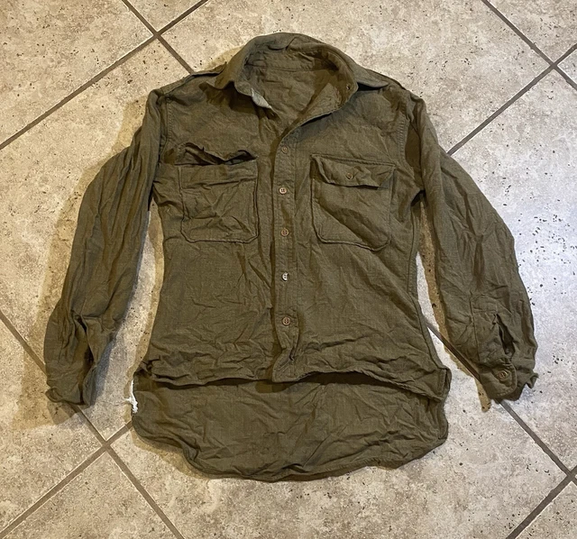 VINTAGE WWII US Army Wool Field Shirt OD Green Flannel Military Combat ...