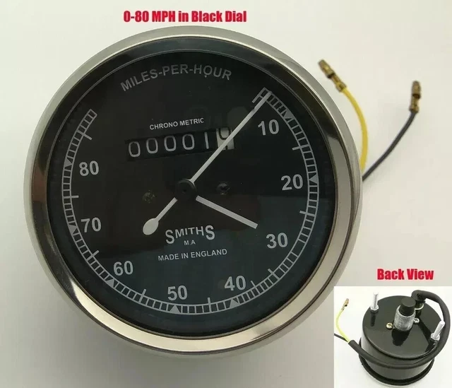 SMITHS REPLICA SPEEDO Meter Speedometer 0-80 MPH BLACK For BSA, Vincent ...