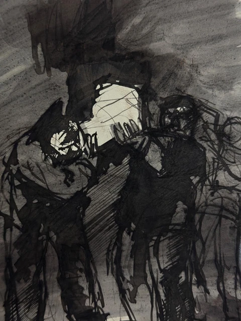 BEAUTIFUL DRAWING JEAN Terles Man Carrying Un Coffin Undertaker Funeral ...
