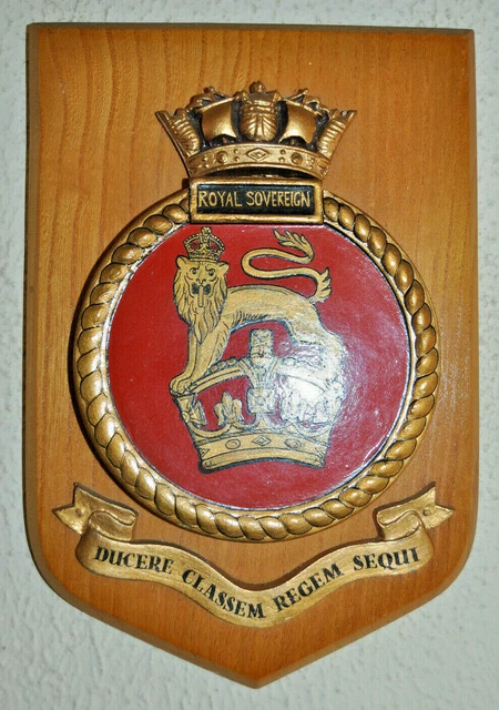 VINTAGE LARGE HMS Royal Sovereign shield plaque crest Royal Navy RN £40 ...