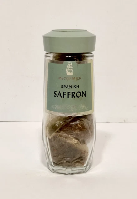 VINTAGE MCCORMICK SPANISH SAFFRON Spice Jar Sage Green Lid Glass Bottle ...