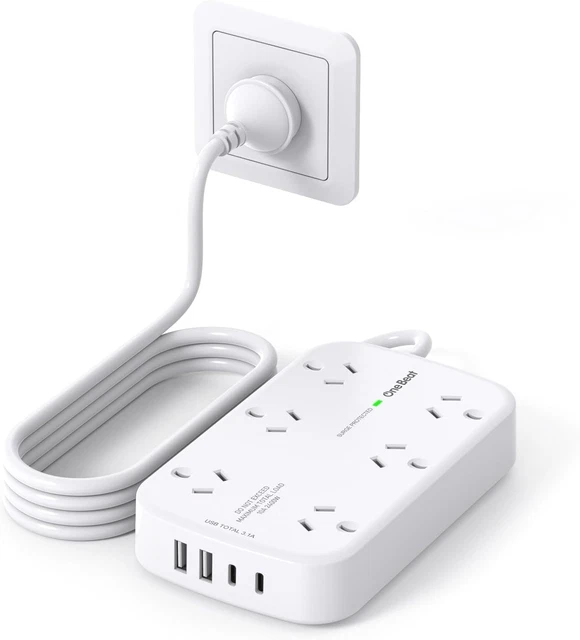 SURGE PROTECTED POWER Board with 6 AC Outlets & 4 USB Ports (2×USB-C ...