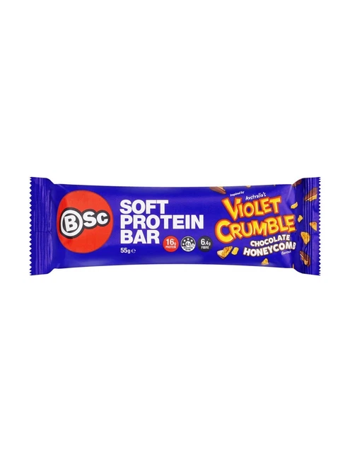 BSC SOFT PROTEIN Bar Violet Crumble Chocolate Honeycomb 55g x 12 $58.95 ...