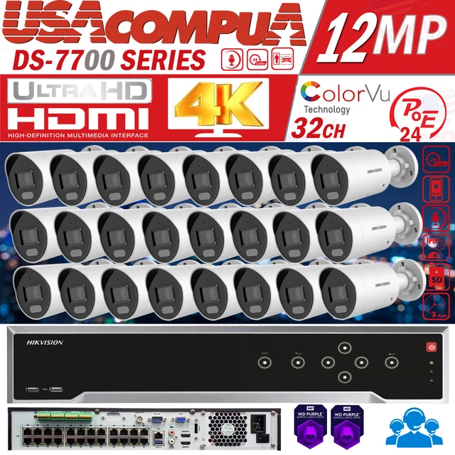 HIKVISION 4K 32CH SECURITY CAMERA CCTV 24PoE BULLET FULL COLOR 4MP W ...