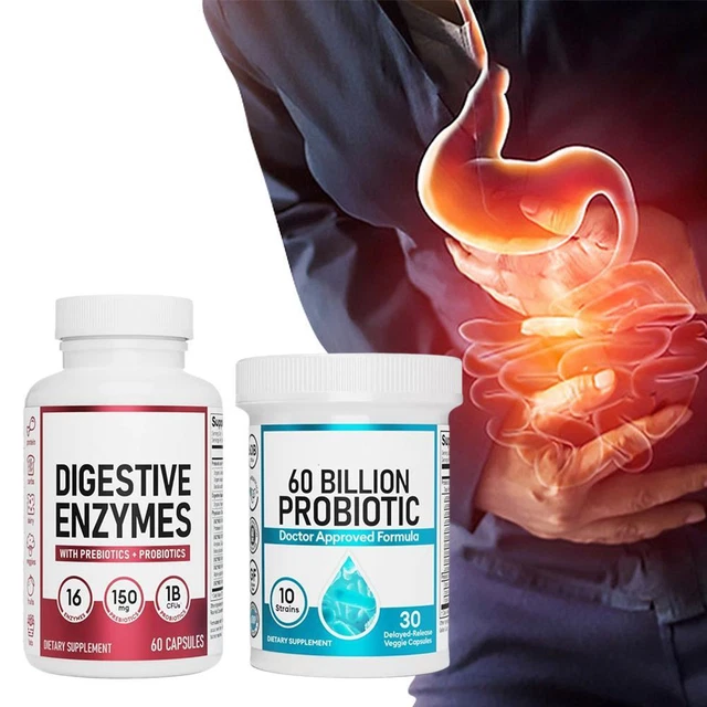DIGESTIVE ENZYMES PROBIOTIC Capsules 60 Caps + 60 Billion Probiotic 30Caps £10.44 - PicClick UK