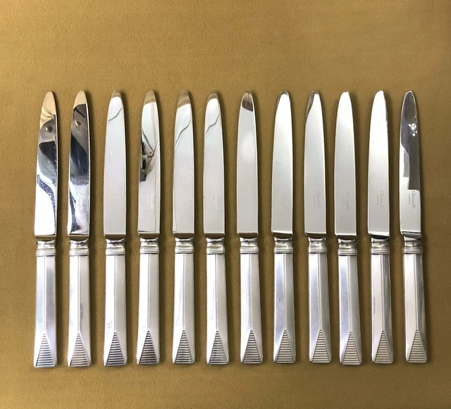 12 GRANDS COUTEAUX de table CHRISTOFLE modèle ATLANTIDE métal argenté ...