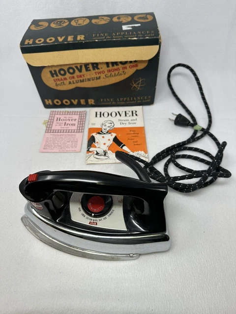 VINTAGE HOOVER STEAM or Dry Iron Original Box Paperwork Cloth Cord ...