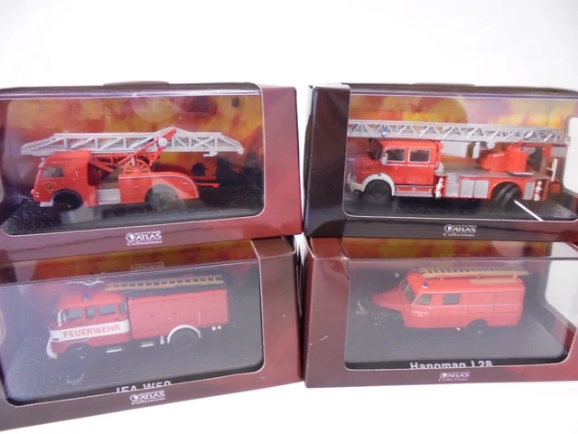 LOT DE 4 voitures miniatures Pompiers 1/72 Atlas Véhicule collection ...