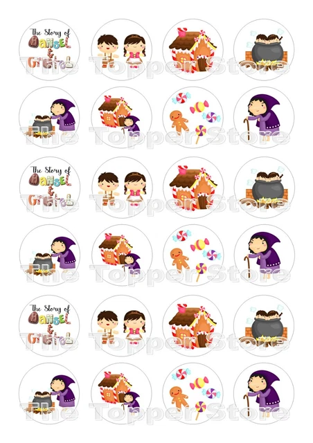 24 PRE-CUT HANSEL & Gretel Edible Wafer Rice Paper Cupcake Topper Cake ...