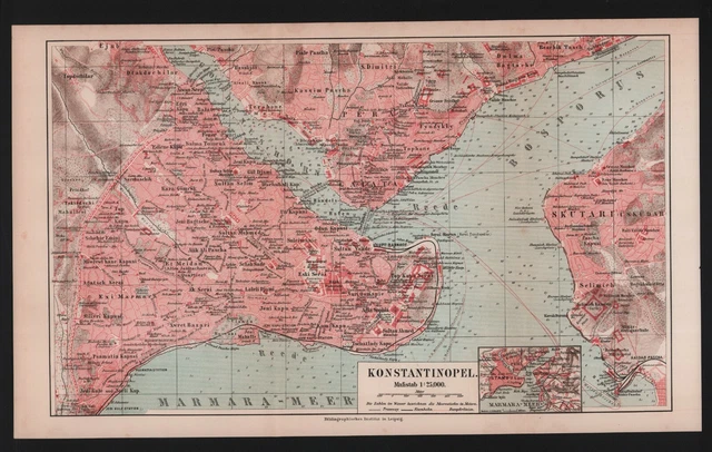 LANDKARTE CITY MAP 1909: Stadtplan: KONSTANTINOPEL. Istanbul Türkei EUR ...