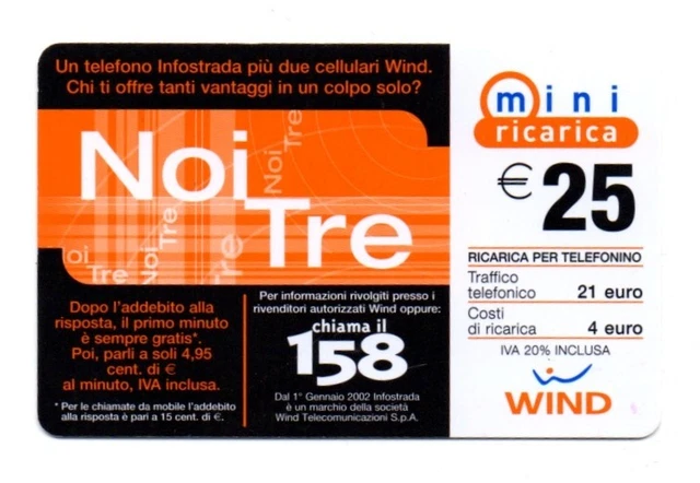 SCHEDA TELEFONICA WIND - Noi Tre - Euro 25,00 EUR 4,90 - PicClick IT