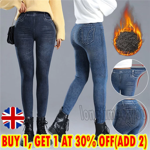 WOMEN WINTER WARM Thermal Jeans Fleece Lined Denim Stretch Leggings Jeggings £11.59 - PicClick UK