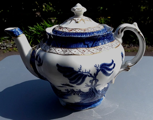 VINTAGE ROYAL DOULTON Booths Real Old Willow TEA POT WITH GILT Majestic ...