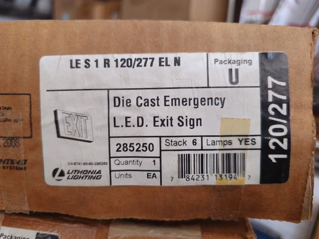 EMERGENCY EXIT LED Exit Sign Lithonia Lighting LE S 1 R 120-277 EL N ...