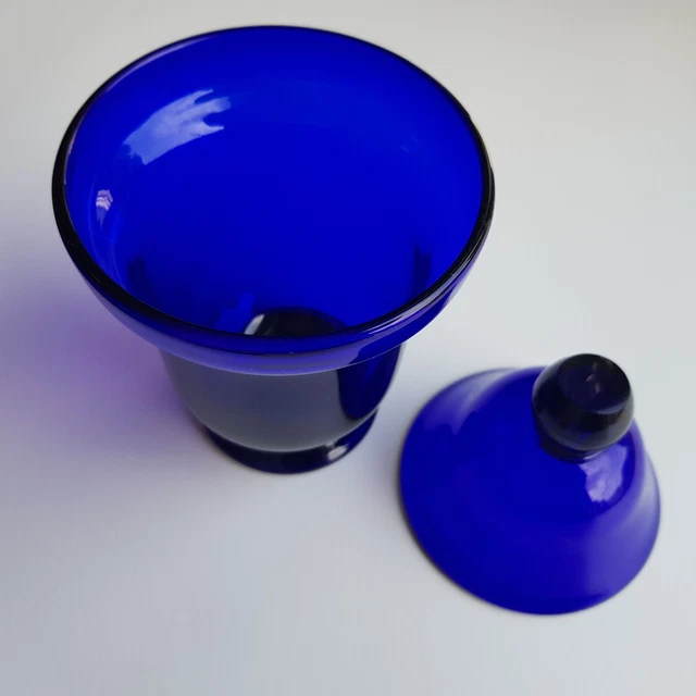 ANTIQUE BLUE Thomas Webb Cobalt Glass Art Deco jar pot inkwell 10cm ...