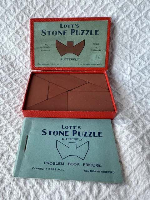 VINTAGE / ANTIQUE LOTT'S STONE PUZZLE - BUTTERFLY 105 PUZZLES + Booklet ...