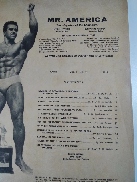 MR. AMERICA MAGAZINE Vtg 1959 Bodybuild Weider Delinger Ross Reeves ...