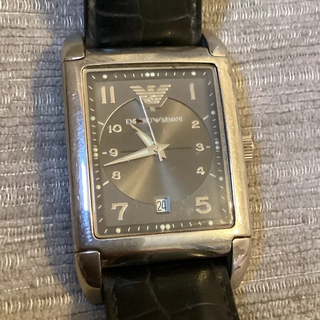 MEN’S EMPORIO ARMANI Black Square Face Leather Strap Watch - NEEDS ...