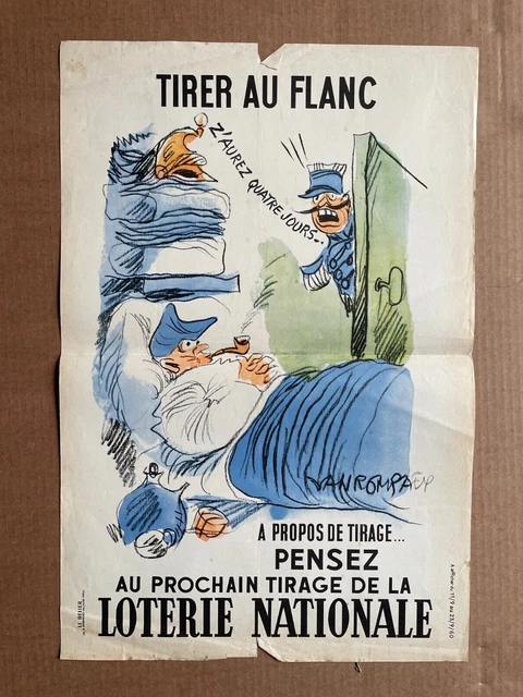 ANCIENNE AFFICHE LOTERIE nationale tirer au flanc 1960 humour EUR 35,00 ...