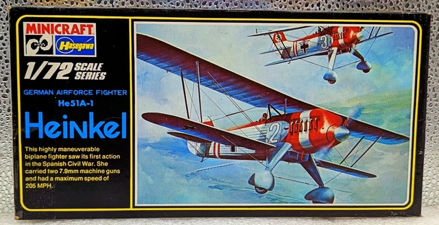 1/72 SCALE HASEGAWA Heinkel He 51A-1 Wwi Fighter Plane Plastic Model ...