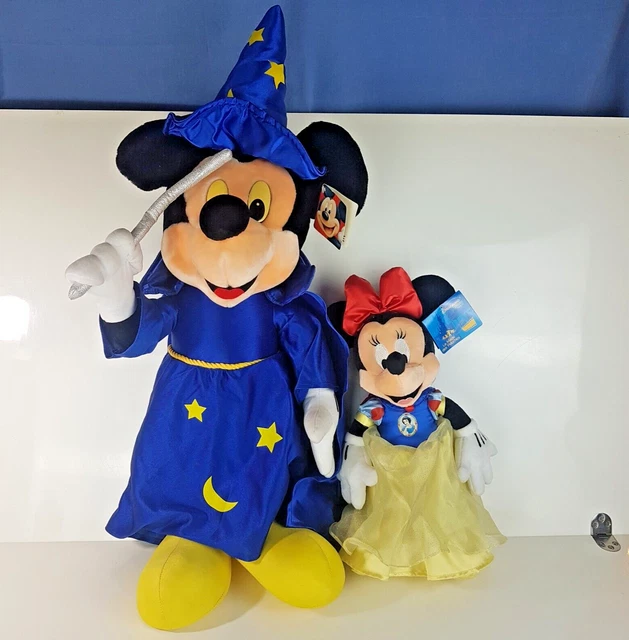 DISNEY MICKEY MERLIN Mouse 72cm and Minnie Snow White Mouse 38cm 2 ...