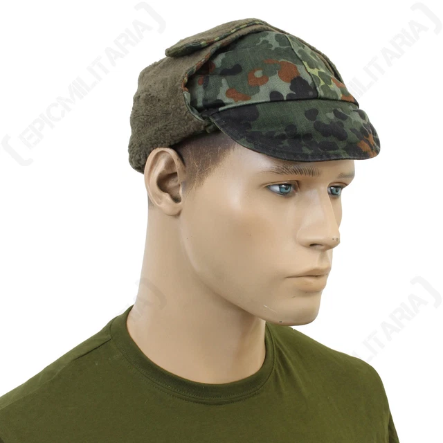 GERMAN FLECKTARN CAMOUFLAGE Winter Cap - Hat Army Surplus Ear Flaps ...