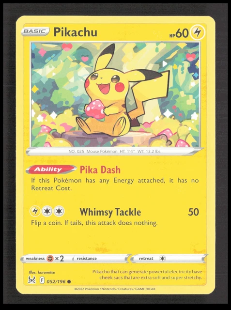 PIKACHU 052/196 COMMON SWSH11: Lost Origin Pokemon tcg Card CB-1-2-C-14 ...