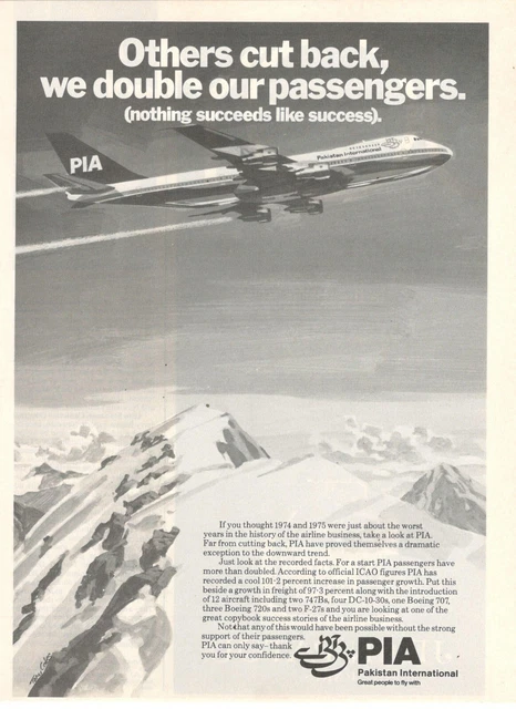 PAKISTAN AIRLINES PIA Compagnie Aérienne Publicité D'Origine 1974 ...