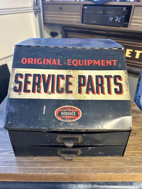 OLD CAR GRAPHIC ~1940s UNITED MOTORS SERVICE Gas Station Tin Display ...