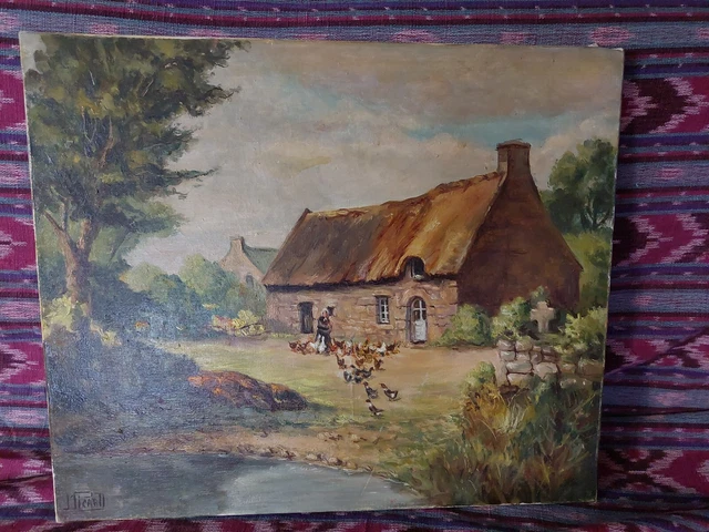 TABLEAU ANCIEN HUILE sur toile signé Marcel Picard . Scène champêtre ...