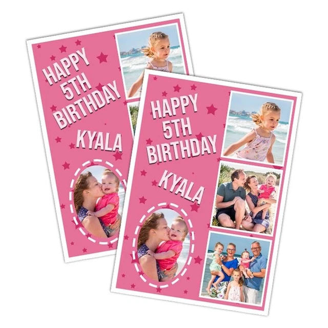 PINK STAR HAPPY Birthday Photo Collage Card Kids £2.49 - PicClick UK
